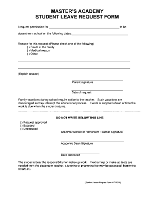 Fillable Online mastersvb Student leave request form 2008doc Fax Email ...