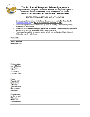 Fillable Online rangelandwatersheds ucdavis Poster Session Application and Details Fax Email ...