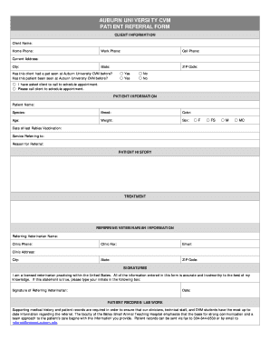 Fillable Online vetmed auburn AUBURN UNIVERSITY CVM PATIENT REFERRAL ...