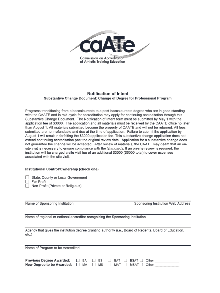 Fillable Online caate Substantive Change Document Change of Degree for Professional Program ...
