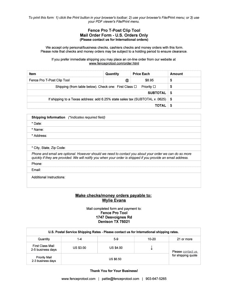 Fillable Online Printable Mail Order Form - fenceprotoolcom Fax Email ...