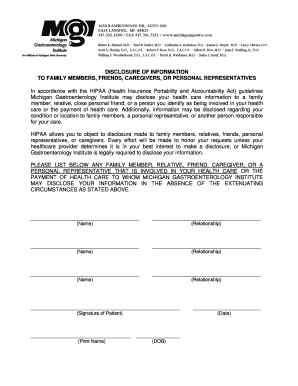 Fillable Online DISCLOSURE OF INFORMATION TO FAMILY MEMBERS FRIENDS Fax ...