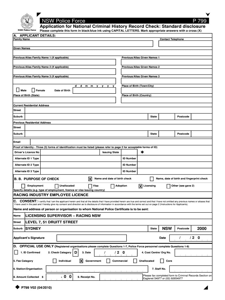 Fillable Online P799 Racing NSW NSS Fax Email Print - pdfFiller
