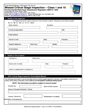 Fillable Online Missed Critical Stage Inspection Class 1 2 Fax Email ...