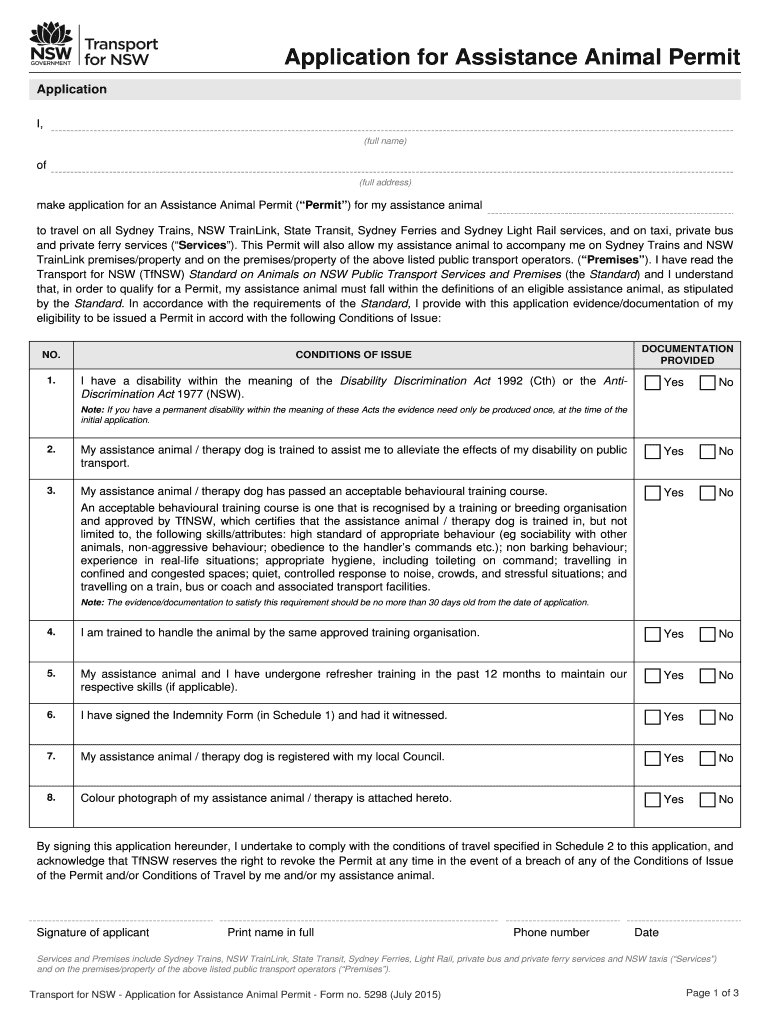 Fillable Online Application for Assistance Animal Permit Application ...