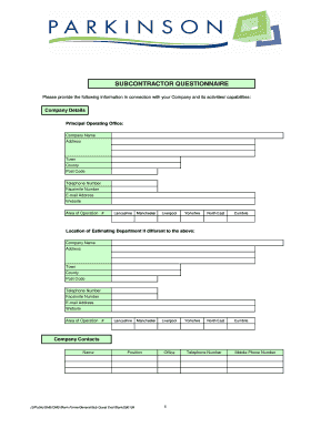 Fillable Online subcontractor questionnaire - F Parkinson Ltd Fax Email ...