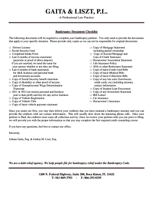 Fillable Online GLBankruptcy document checklist and client intake form ...