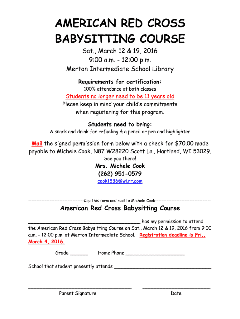 Red Cross Babysitting Course Certificate - Fill Online, Printable ...