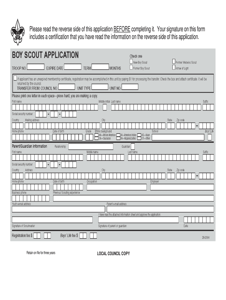 Fillable Online Troop 139 Boy Scout Membership Application. BSA Form 28 ...