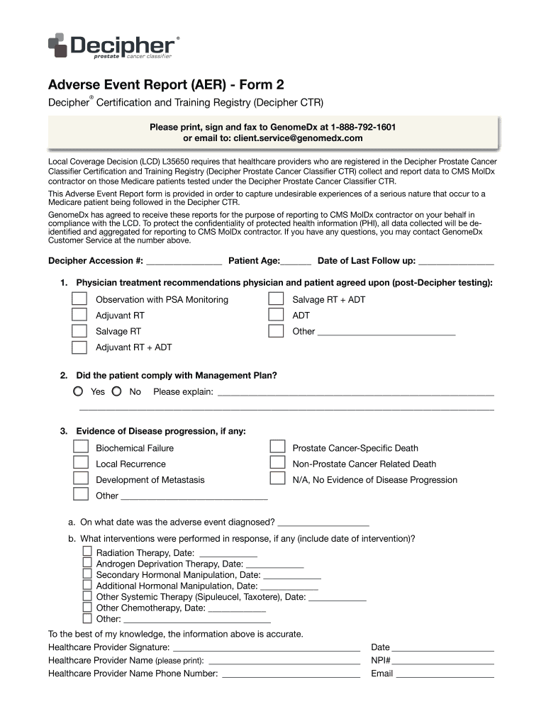Fillable Online Adverse Event Report AER - Form 2 - Decipher Fax Email ...
