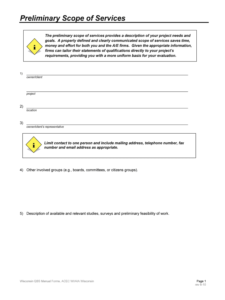 Fillable Online acecwi Preliminary Scope of Services - cymcdncom Fax ...