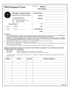 Fillable Online RMA Request Form - San Jose, Santa Clara ...