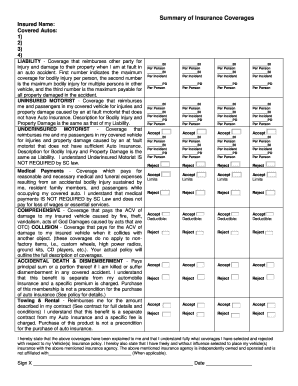 Fillable Online rater accuauto Summary of Insurance Coverages ...