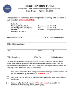 Fillable Online mjc olemiss REGISTRATION FORM - mjcolemissedu Fax Email ...
