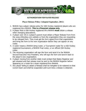 Fillable Online AUTHORIZATION FOR PLAYER RELEASE Fax Email Print ...