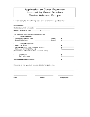 Fillable Online Application to Cover Expenses Fax Email Print - pdfFiller