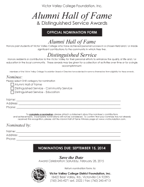 Fillable Online Alumni Hall of Fame - vvcfoundationcom Fax Email Print ...