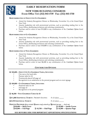 Fillable Online EARLY RESERVATION FORM Fax Email Print - pdfFiller