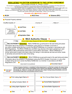 Fillable Online NEW LISTING VALIDATION ADDENDUM TO THE LISTING ...