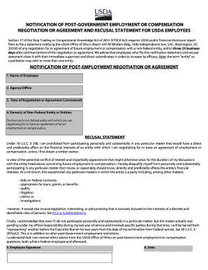 Fillable Online USDA Notification of Post Employment Negotiation Form ...