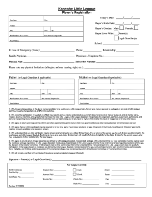 Fillable Online Kaneohe Little League Players Registration Fax Email ...