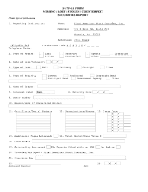 Fillable Online X-17F-1A FORM MISSING LOST STOLEN Fax Email Print - pdfFiller