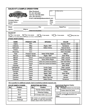 Fillable Online SALES KIT SAMPLE ORDER FORM - Elias Woodwork Fax Email ...
