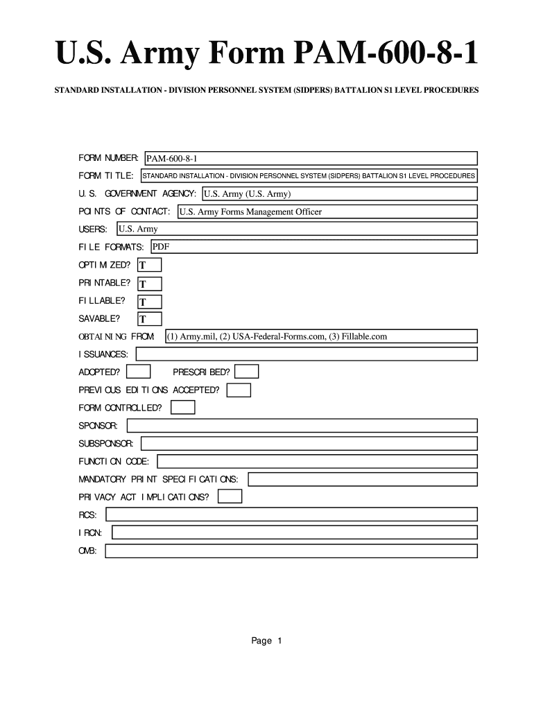 Fillable Online US Army Form PAM-600-8-1 - usa-federal-formscom Fax ...