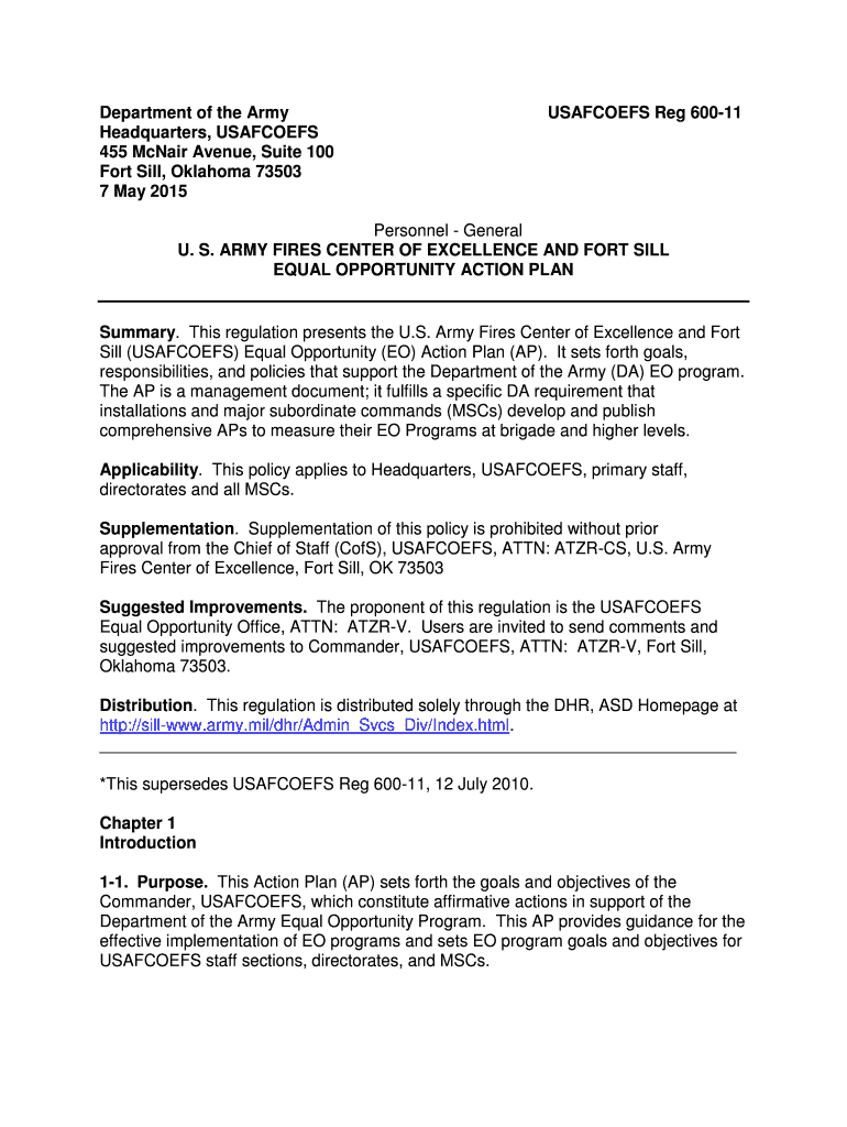Fillable Online army Department of the Army USAFCOEFS Reg 600-11 - Fax ...