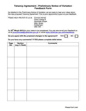 Fillable Online Tenancy Agreement - Preliminary Notice of Variation Fax ...