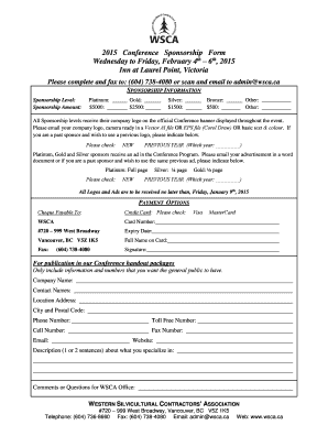 Fillable Online wsca 2015 Conference Sponsorship Form Wednesday to Friday Fax Email Print ...