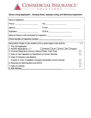 Fillable Online Senior Living Application - Handwritten Format Fax ...