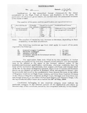 Fillable Online jkhighcourt nic FORM OF APPLICATION FOR APPOINTMENT TO ...