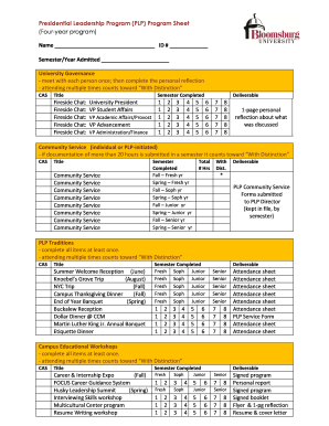 Fillable Online Presidential Leadership Program (PLP) Program Sheet Fax ...