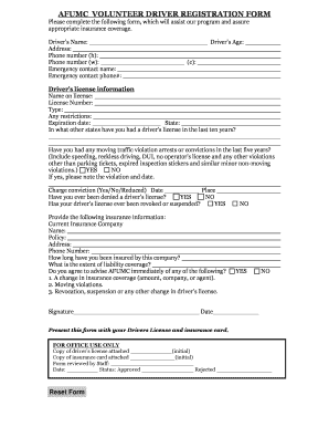 Fillable Online AMCA VOLUNTEER DRIVER REGISTRATION FORM Fax Email Print ...