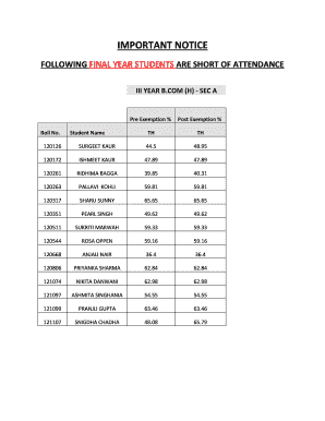 Attendance Short Form - Fill Online, Printable, Fillable, Blank | pdfFiller