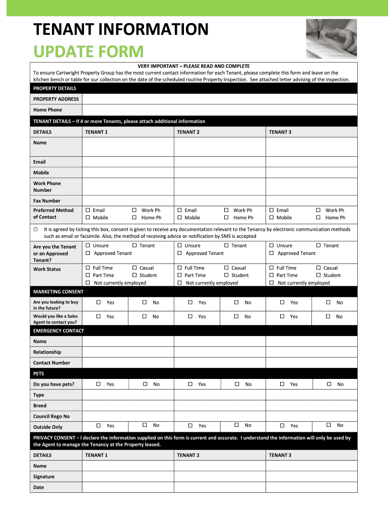 Fillable Online Ins03 - Tenant Information Update Form Fax Email Print ...