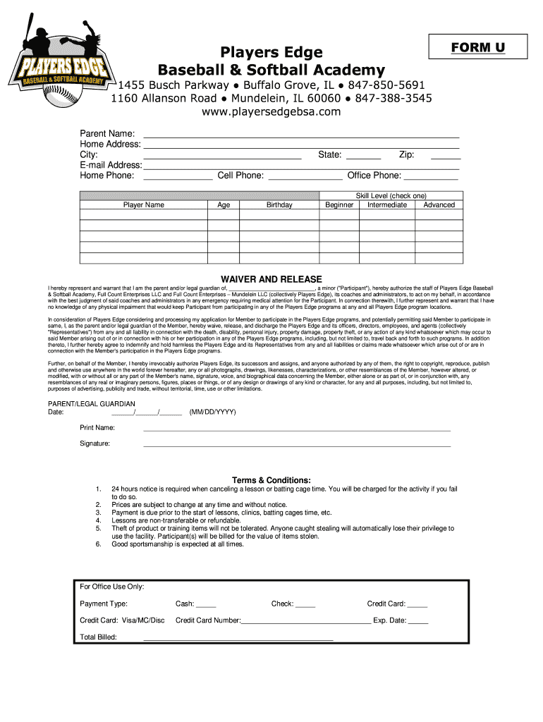 Fillable Online Players Edge Universal Waiver Form - Vernon Hills High ...