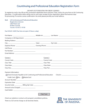 Fillable Online ce arizona Untinuing and Professional Education Registration Form Fax Email ...