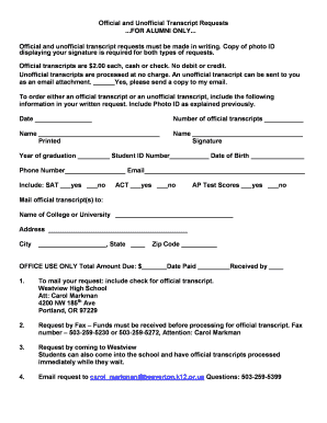 Fillable Online Official transcripts are $2 Fax Email Print - pdfFiller