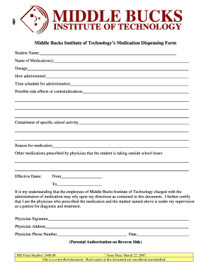 Fillable Online Medication Dispensing Form - Middle Bucks Institute of ...