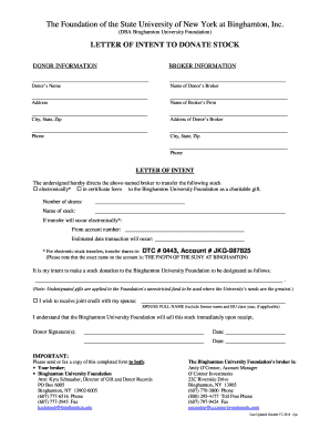 Fillable Online binghamton Stock Gifts - Instructions LOI Form Updated ...