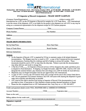 Fillable Online atcinternational ATC Form Importer of Record Trade ...