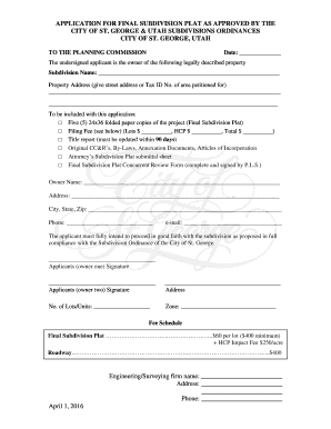 Fillable Online sgcity Final Subdivision Plat Application Cover - sgcityorg Fax Email Print ...
