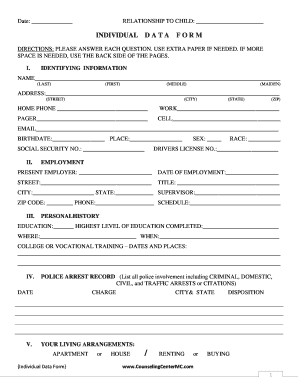 Fillable Online Individual DATA FORMpdf Fax Email Print - pdfFiller