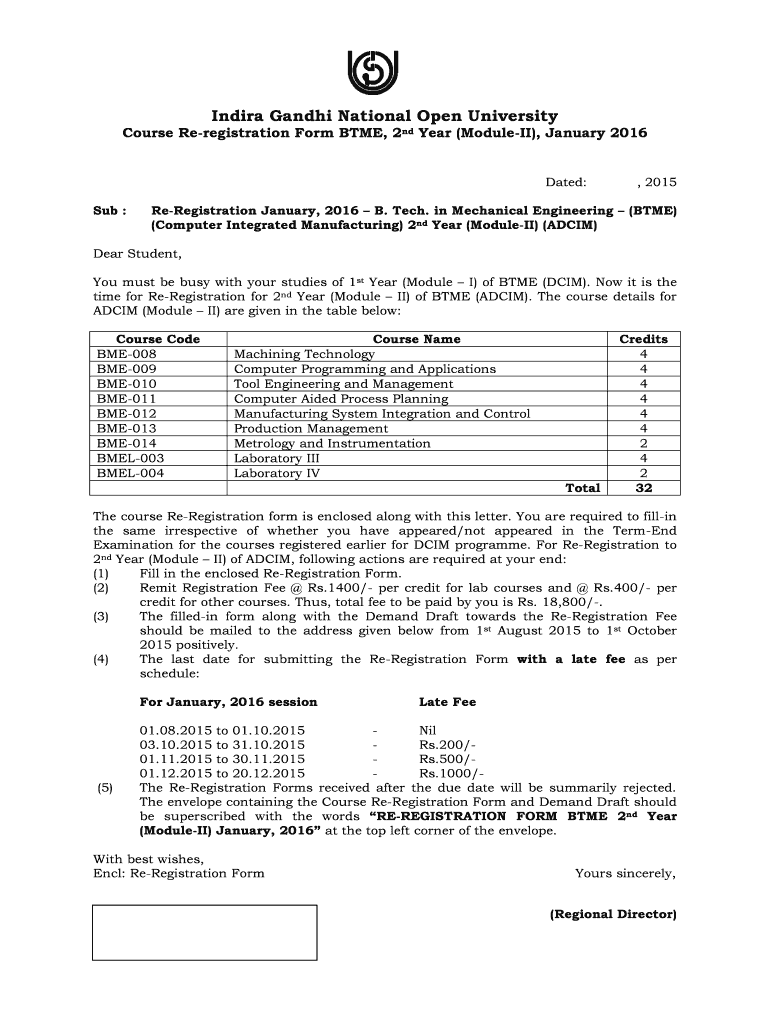 Fillable Online ignou ac Indira Gandhi National Open University Course ...