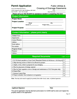 Fillable Online cooncreekwd Permit Application Public Utilities ...