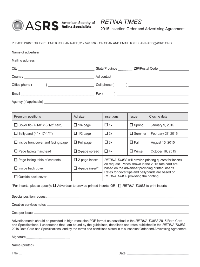 Fillable Online asrs 2015 Retina Times ad contract Layout 1 - ASRS Fax ...