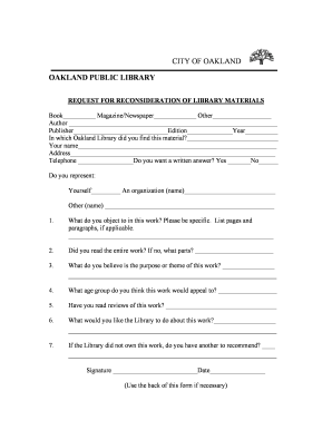 Fillable Online oaklandlibrary Oakland Public Library - Request for ...