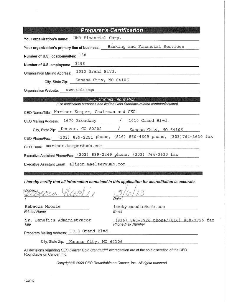 Fillable Online cancergoldstandard UMB Financial Corp Banking and Financial Services ...